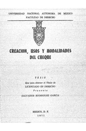Creacion, usos y modalidades del cheque